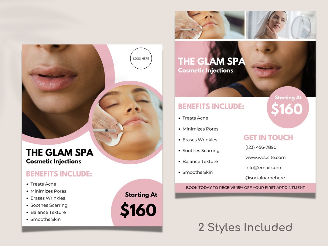 Cosmetic Injection Flyer Editable Printable, DIY Botox Filler Beauty ...