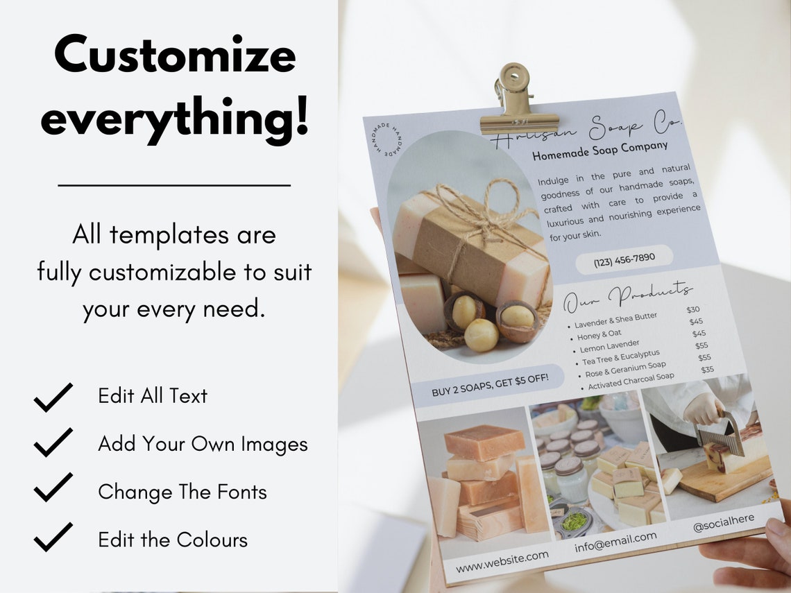 Handmade Soap Flyer Template, Editable Handmade Soap Making Small ...