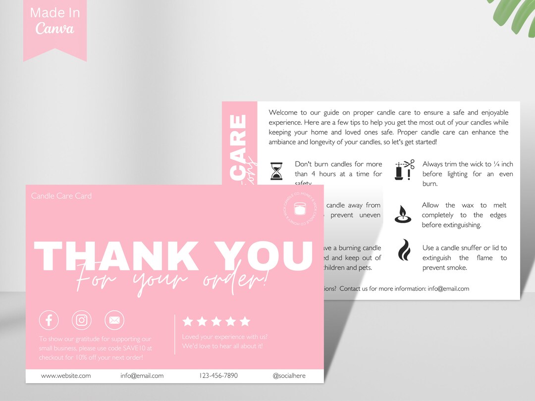 Candle Care Card, Printable Candle Care Instructions, Editable Candle ...