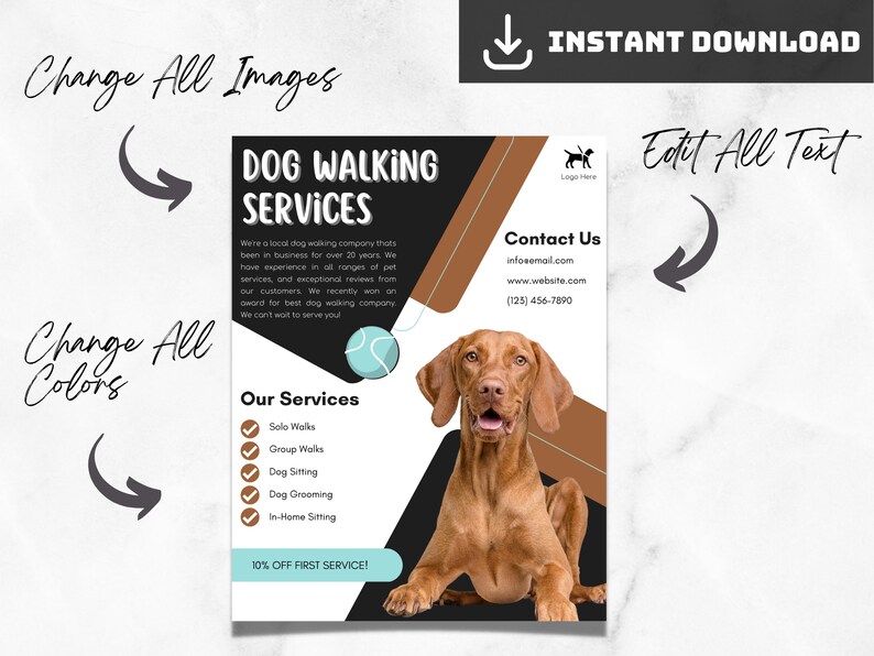 Dog Walking Flyer Poster Leaflet Editable Flyer Template Dog - Etsy