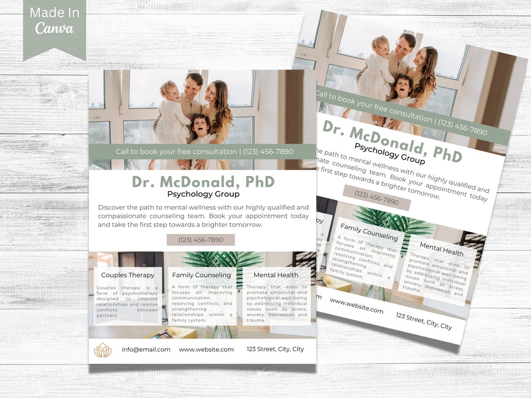Counseling Psychology Therapy Flyer Templates Design, Editable ...