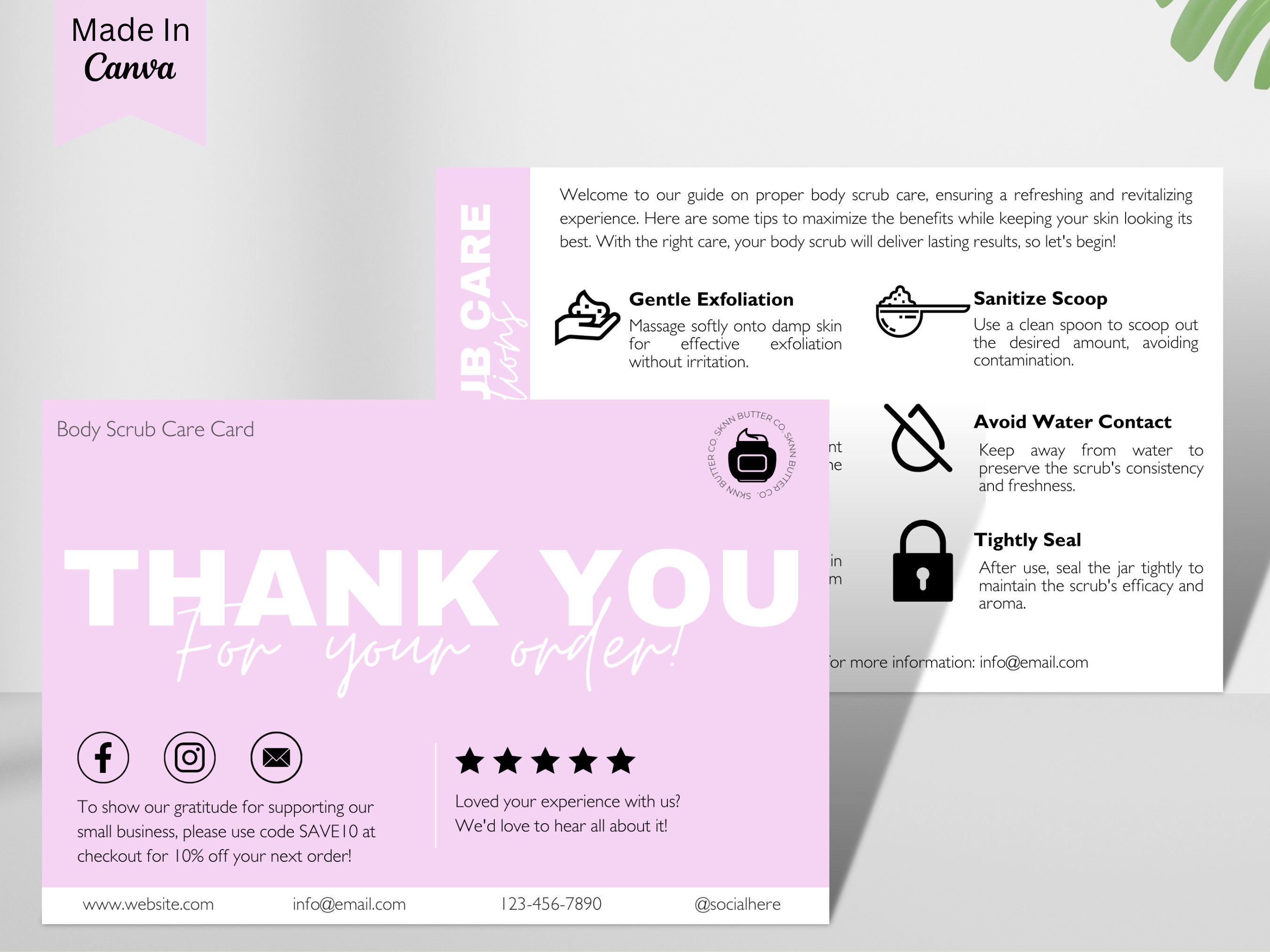 Body Scrub Instruction Card, How to Use Body Scrub, Thank You Body ...