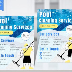 Pool Cleaning Flyer, Diy Editable Canva Template, Printable, Swimming ...