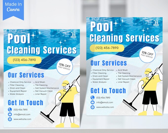Pool Cleaning Flyer, Diy Editable Canva Template, Printable, Swimming ...