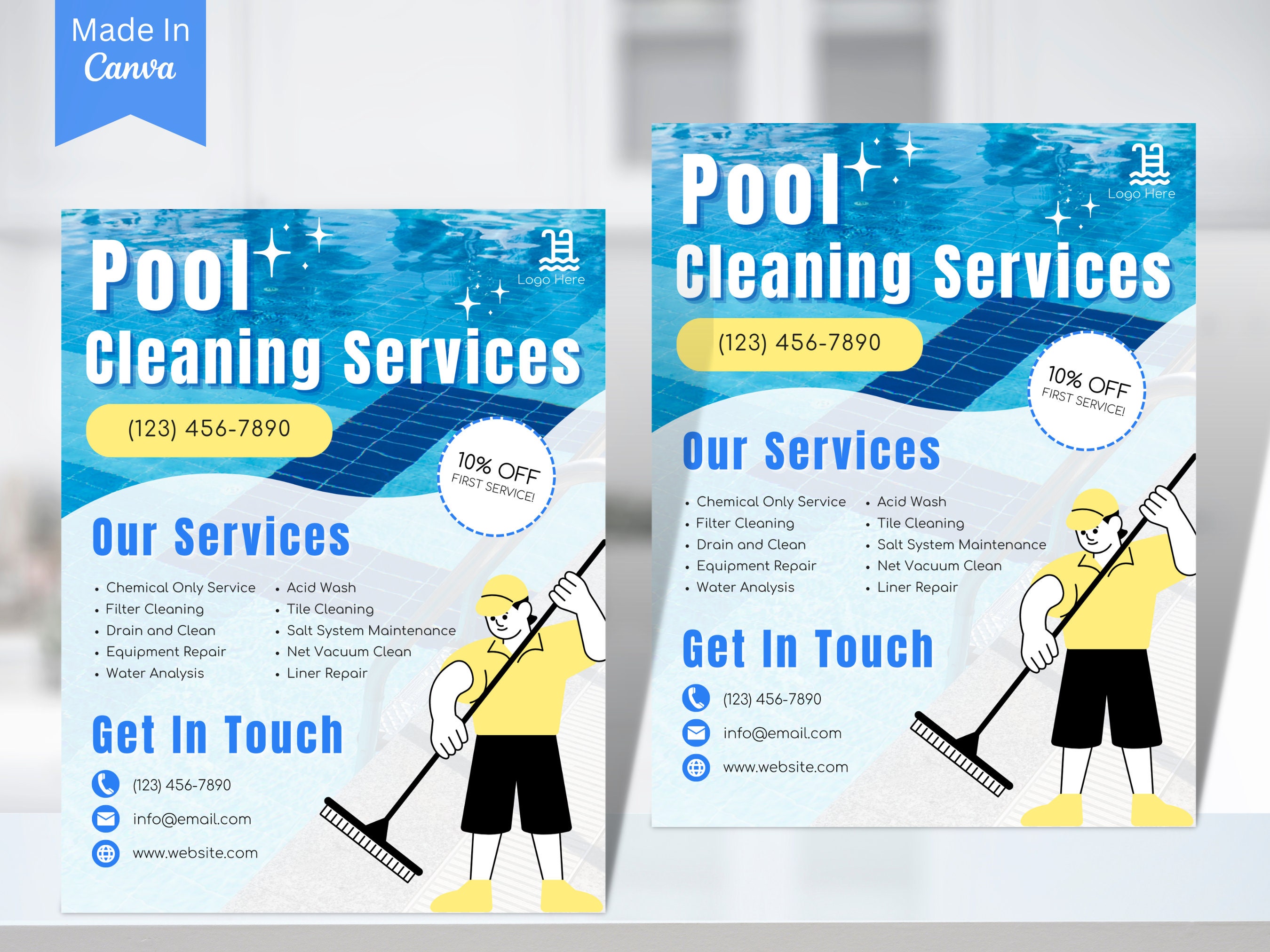 Pool Cleaning Flyer, Diy Editable Canva Template, Printable, Swimming ...