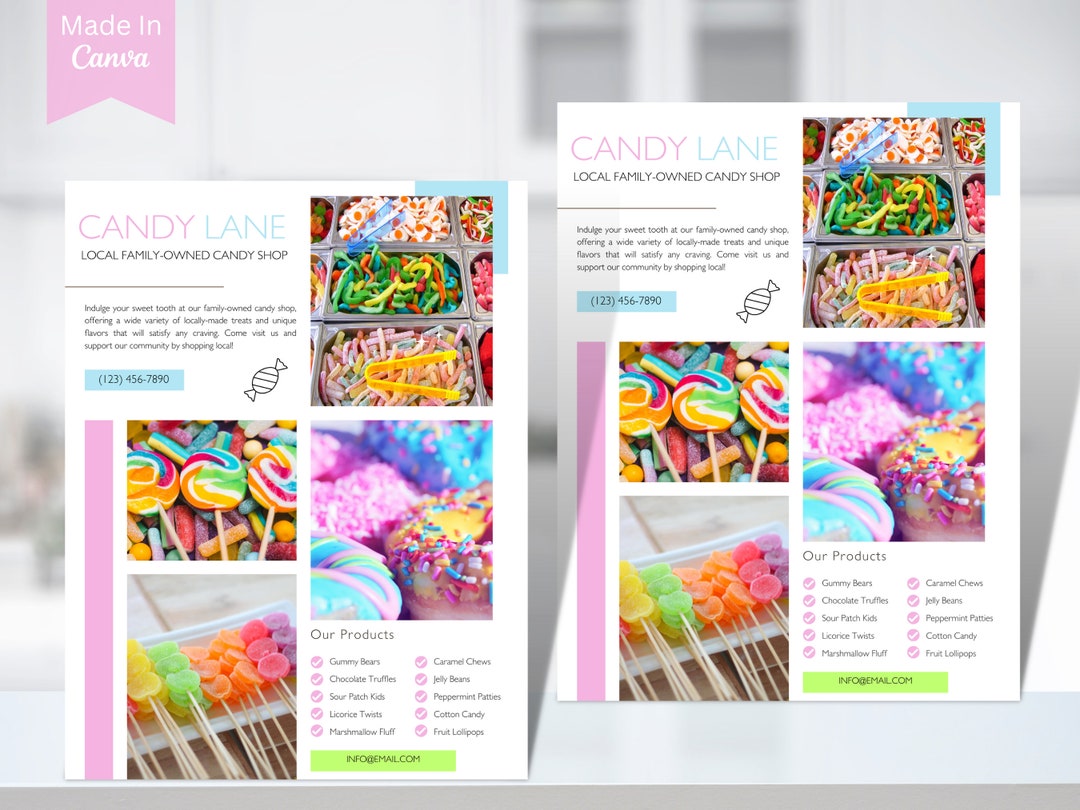 Candy Shop Flyer, DIY Canva Candy Shop Flyer Template, Editable Social ...