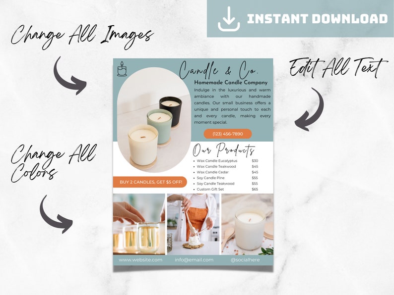 Soy Wax Candles Flyer Template, Editable Handmade Candle Making Small ...