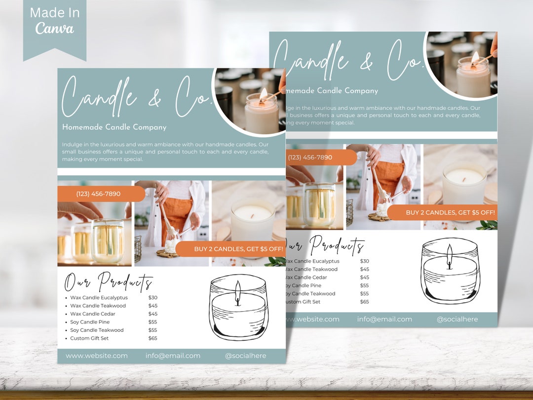 Soy Wax Candles Flyer Template, Editable Handmade Candle Making Small ...