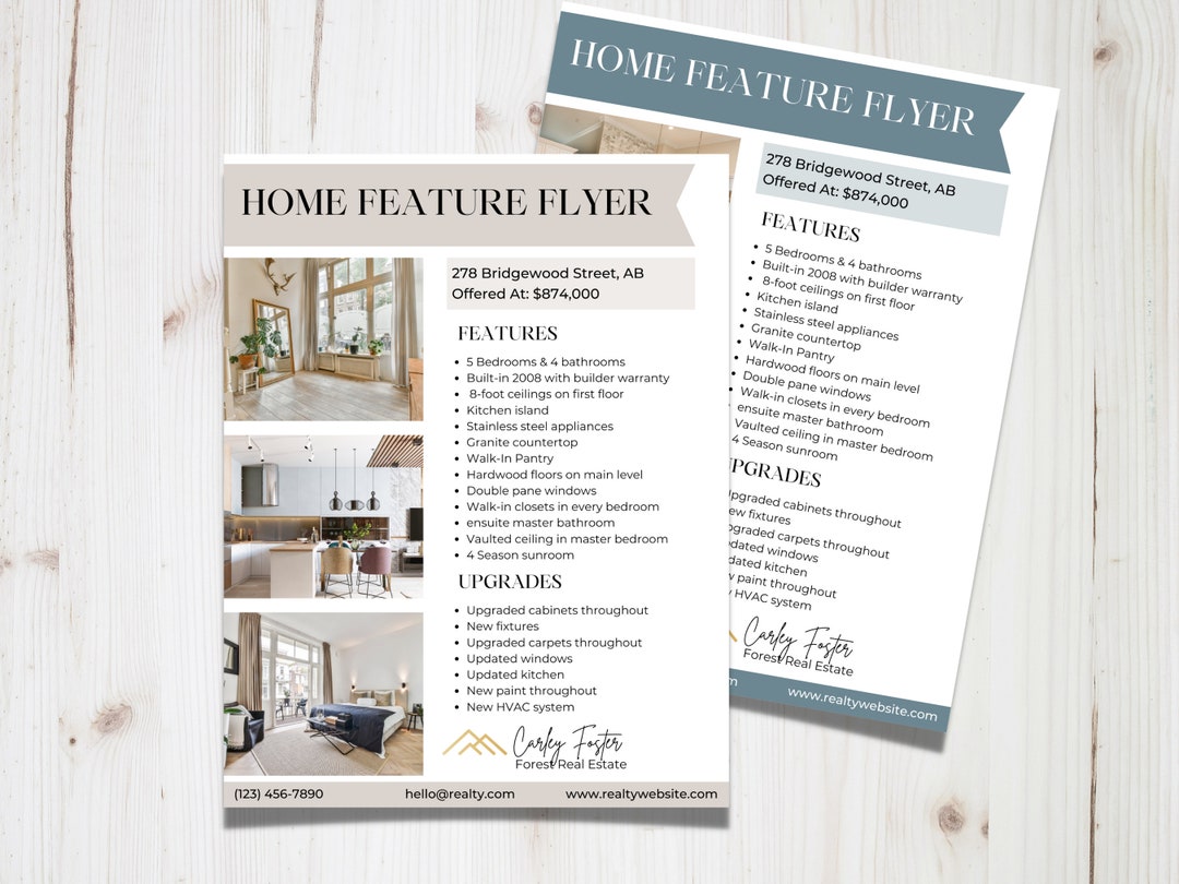 Real Estate Home Feature Sheet Flyer Template, Real Estate Marketing ...