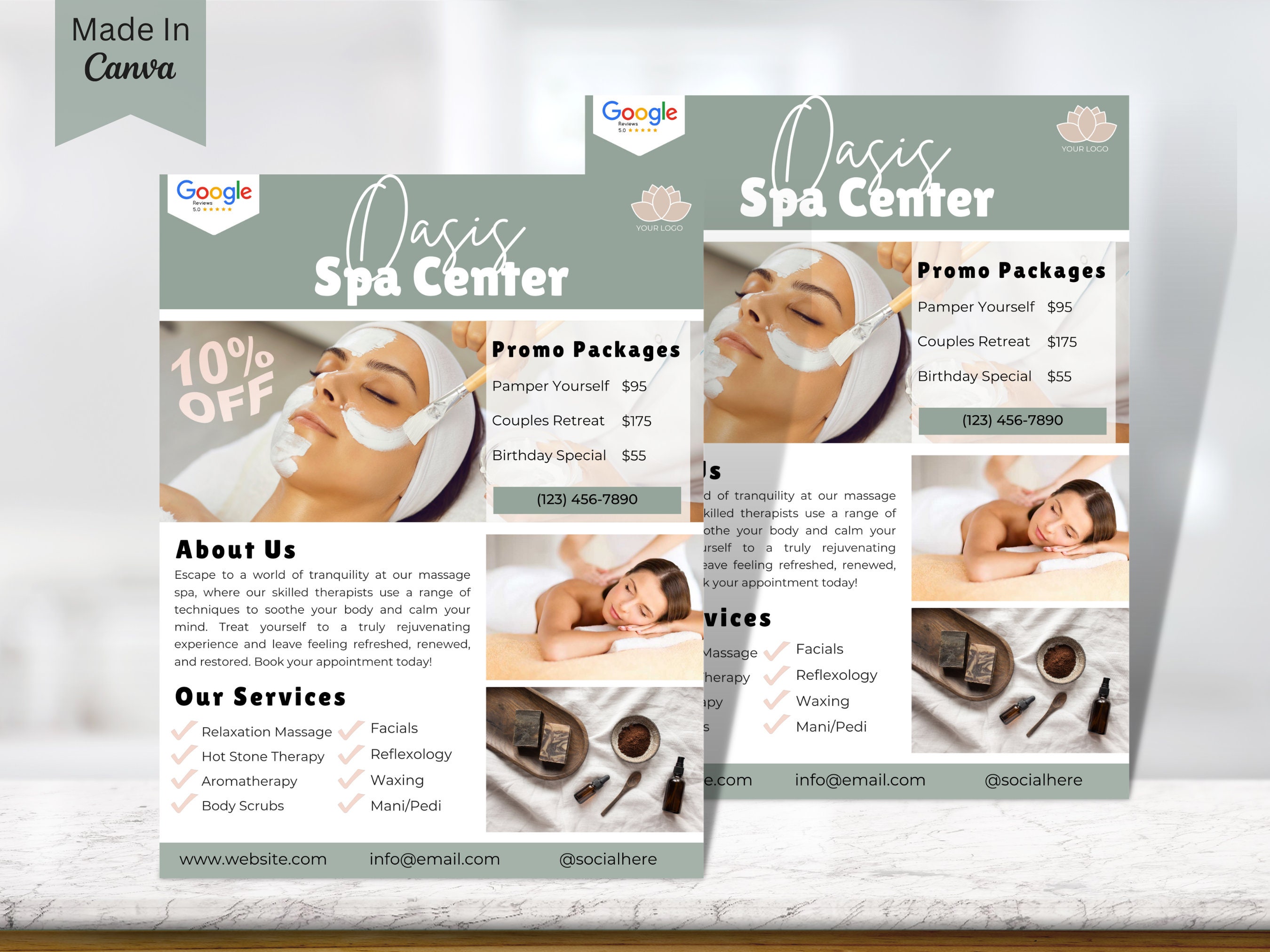 DIY Massage Spa Beauty Flyer Templates, Editable Printable, Instant ...