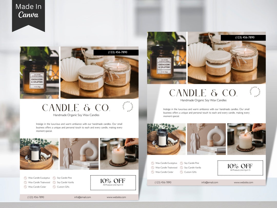 Soy Wax Candles Flyer Template, Editable Handmade Candle Making Small ...