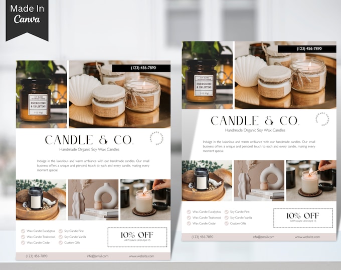 Soy Wax Candles Flyer Template, Editable Handmade Candle Making Small ...