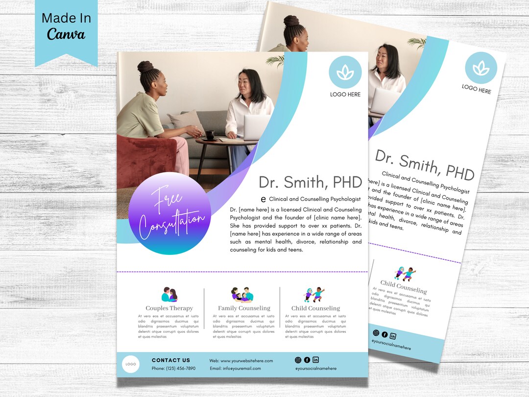 Counseling Psychology Therapy Flyer Templates Design, Editable ...