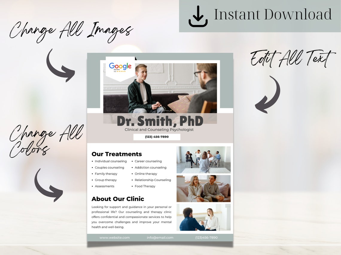 Counseling Psychology Therapy Flyer Templates Design, Editable ...