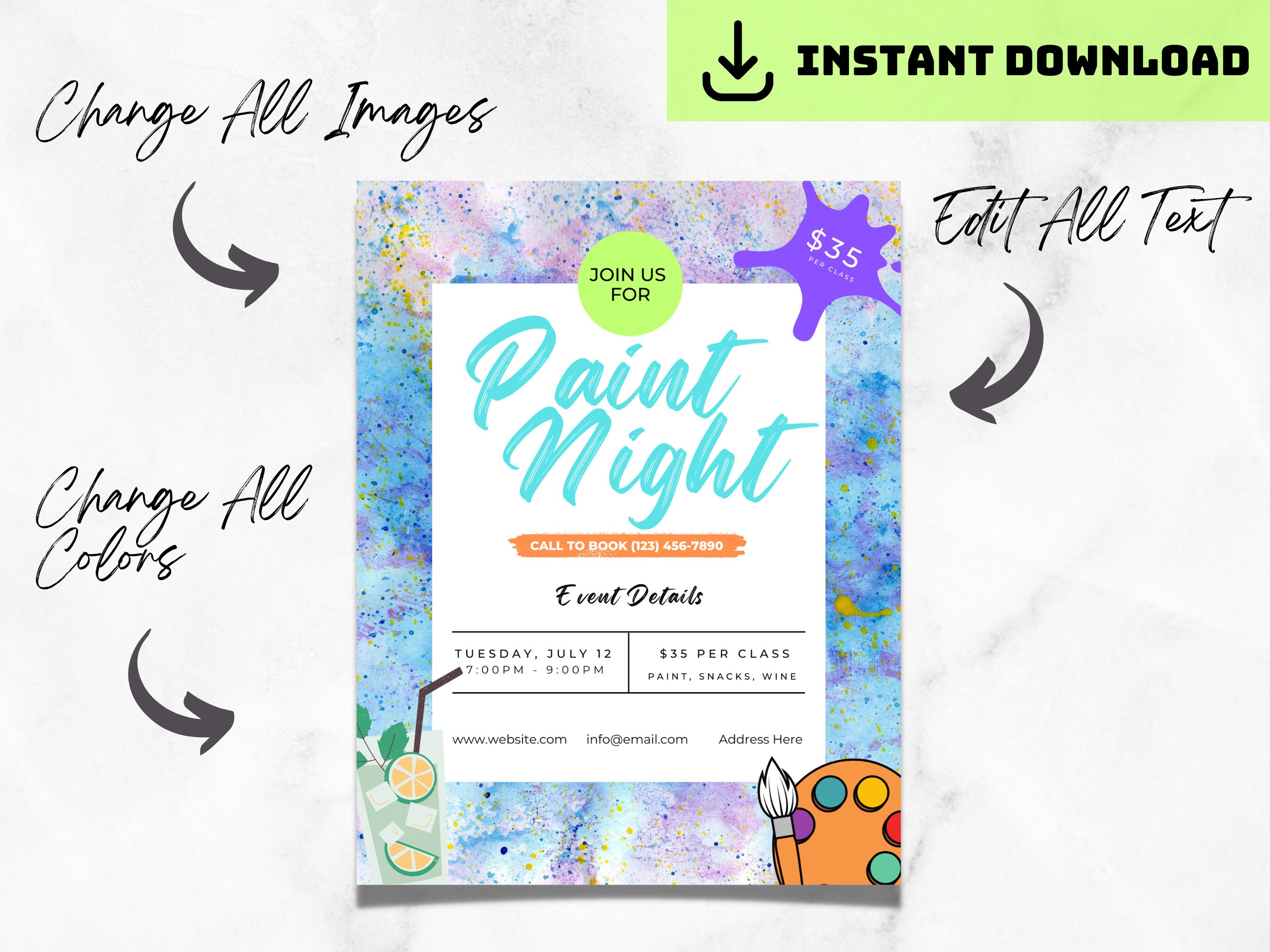 Editable Paint Night Template, Sip and Paint Flyer, DIY Paint and Sip ...