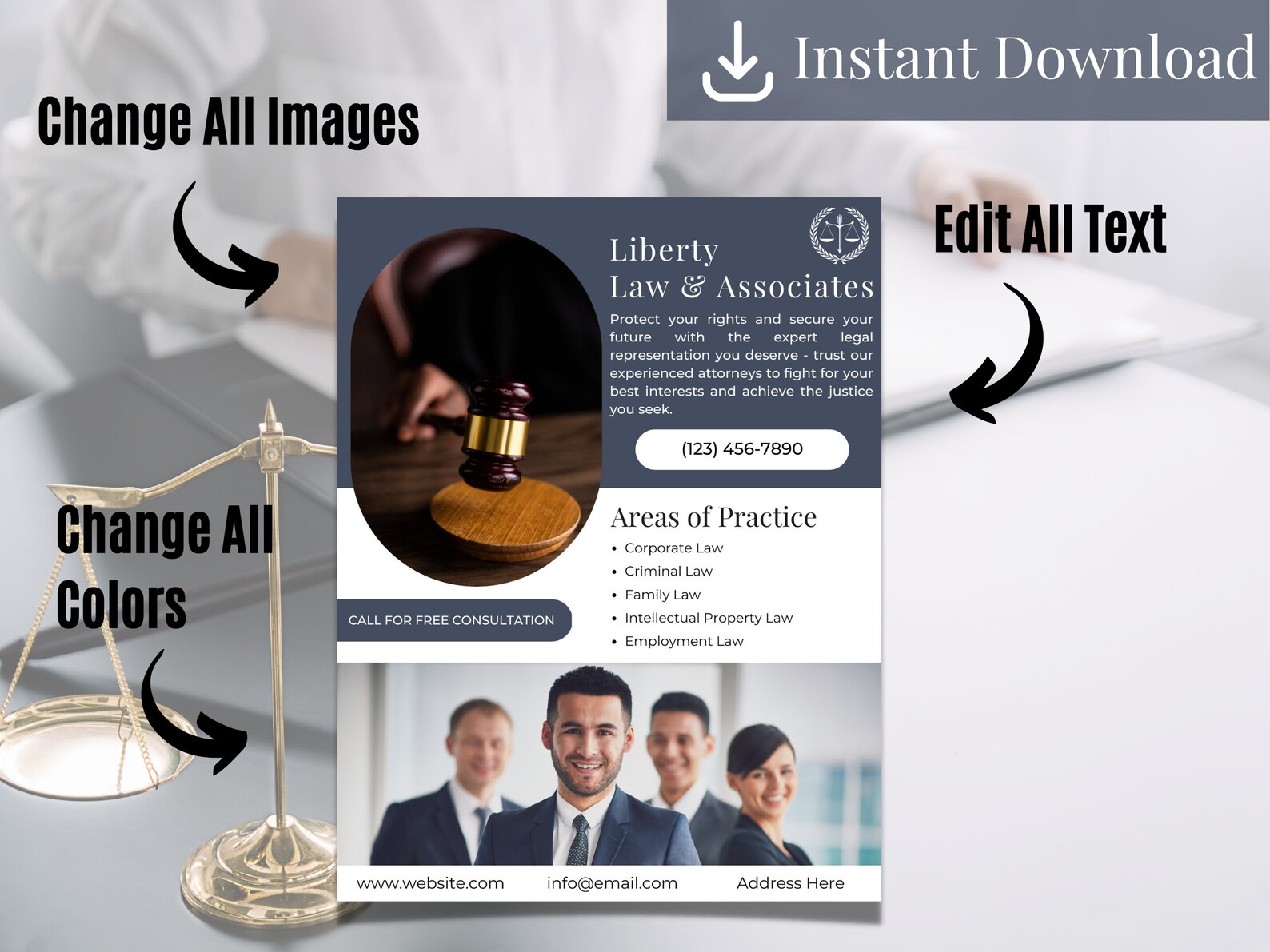 Law Firm Flyer, DIY Canva Law Firm Flyer Template, Editable Canva ...