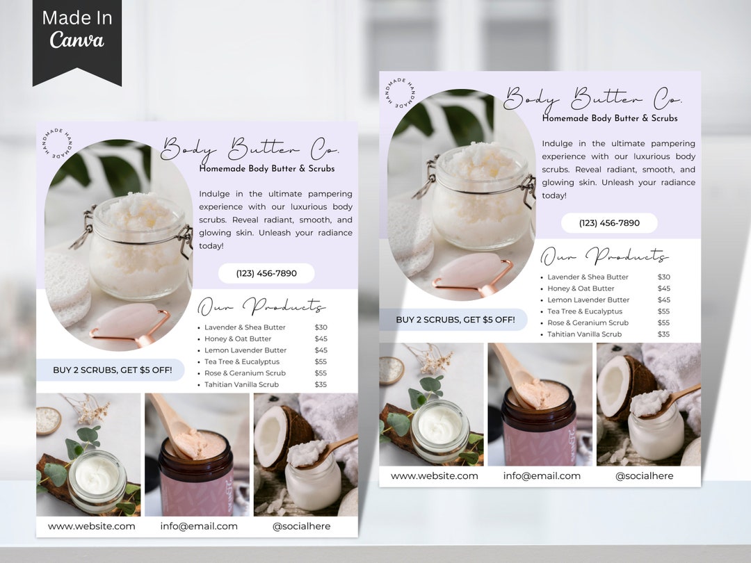 Body Scrub Flyer Template, Editable Handmade Body Scrub Small Business ...