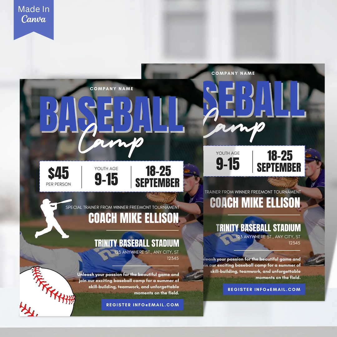 Baseball Camp Flyer, DIY Baseball Camp Templates, Editable Social Media ...