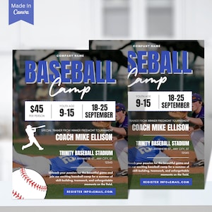 Baseball Camp Flyer, DIY Baseball Camp Templates, Editable Social Media ...