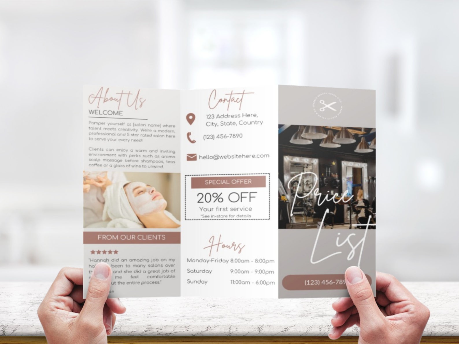 Beauty Salon Trifold Brochure Template, Editable Beauty Salon Price ...