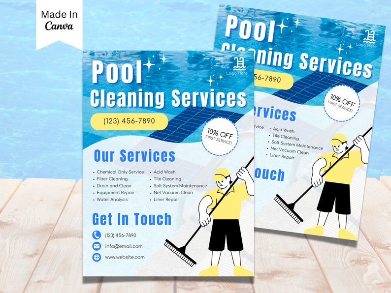 Pool Cleaning Flyer Diy Editable Canva Template Printable - Etsy