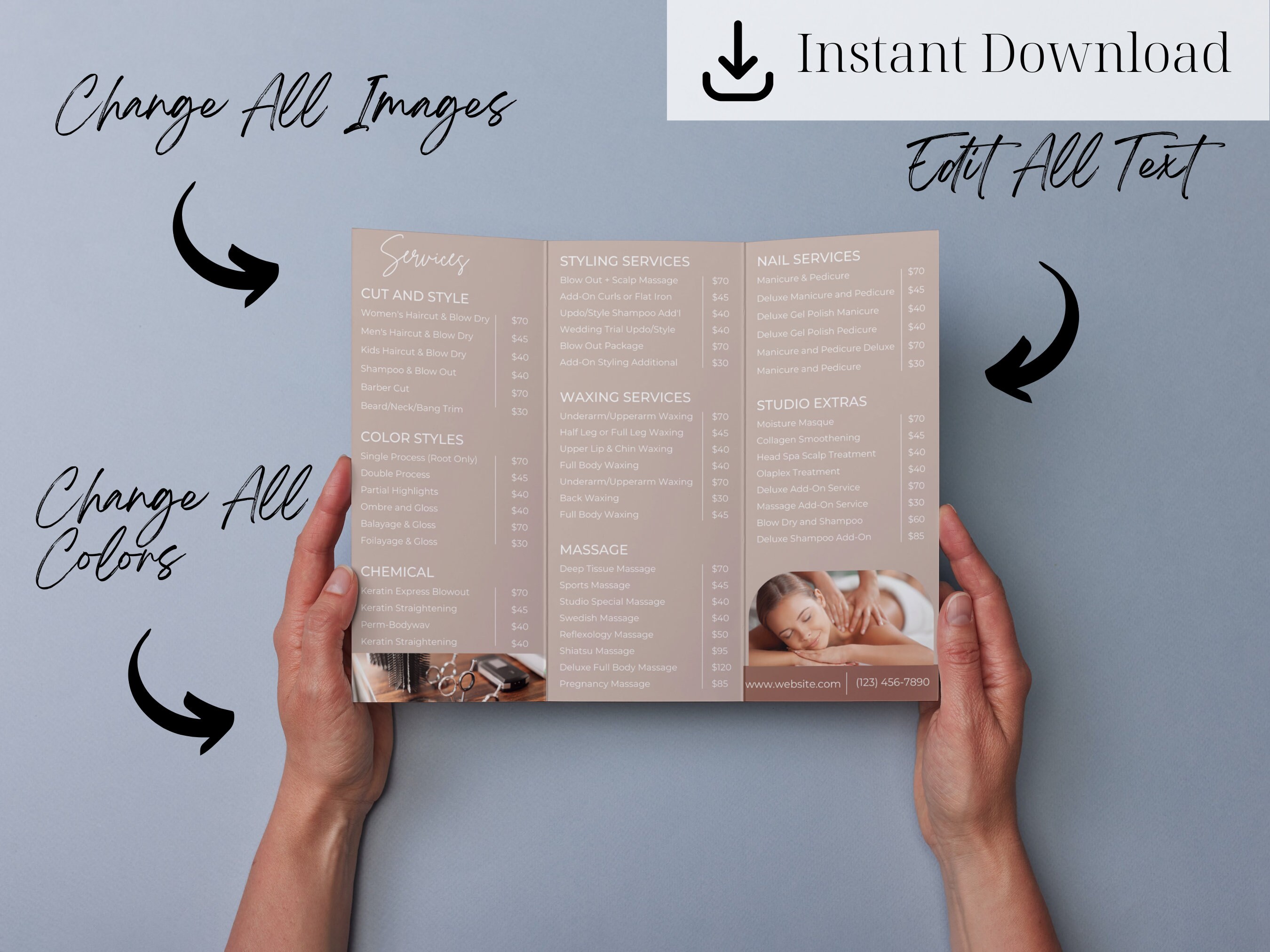 Beauty Salon Trifold Brochure Template, Editable Beauty Salon Price ...