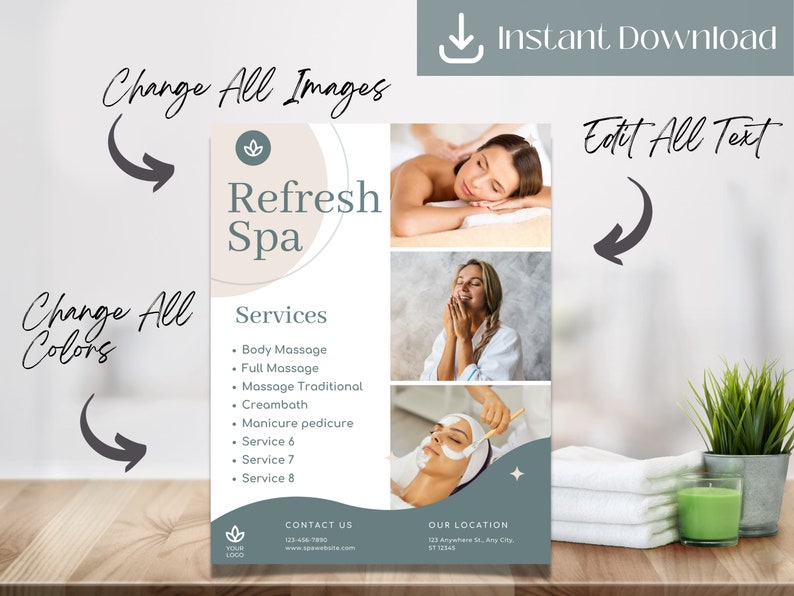 Massage Spa Beauty Flyer Templates Design, Editable Printable, Boutique ...