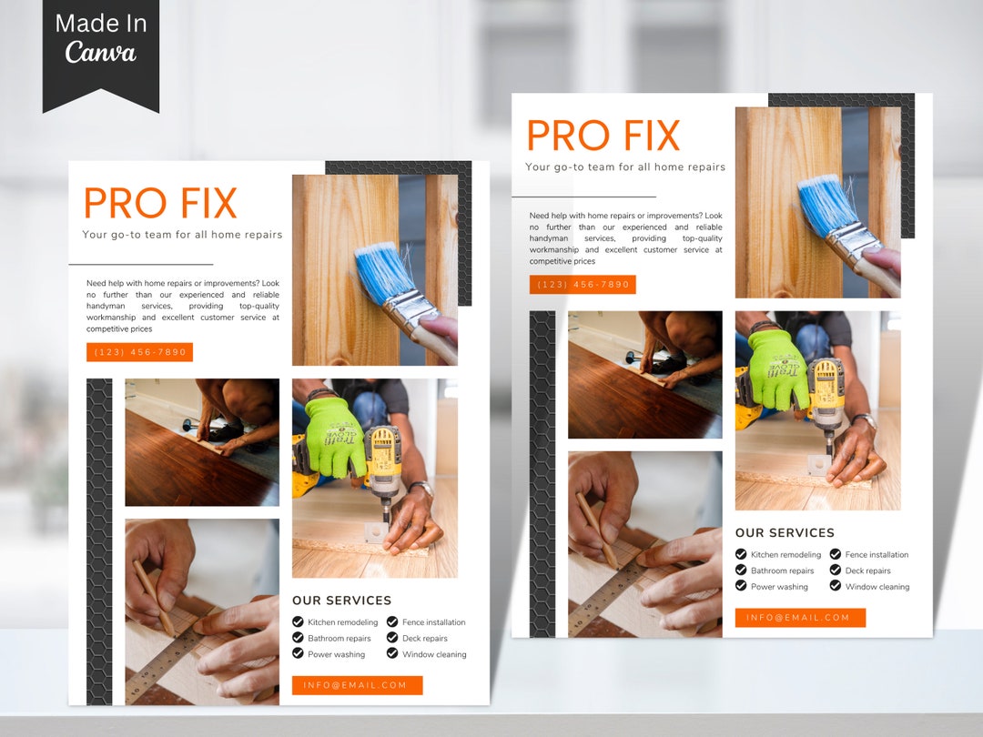 Handyman Flyer Template, Printable Business Flyer Design, Handy Man ...
