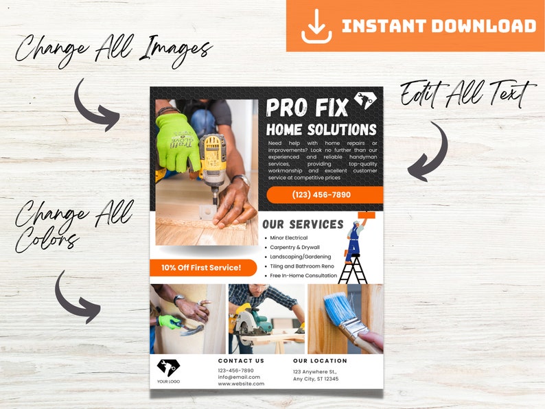 Handyman Flyer Template, Printable Business Flyer Design, Handy Man ...