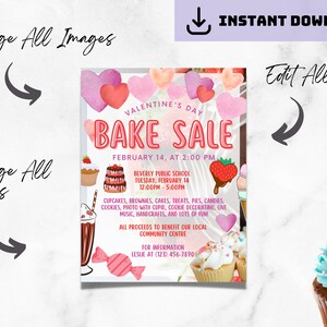 Editable Valentine's Day Bake Sale Fundraiser Flyer, Instant Download ...