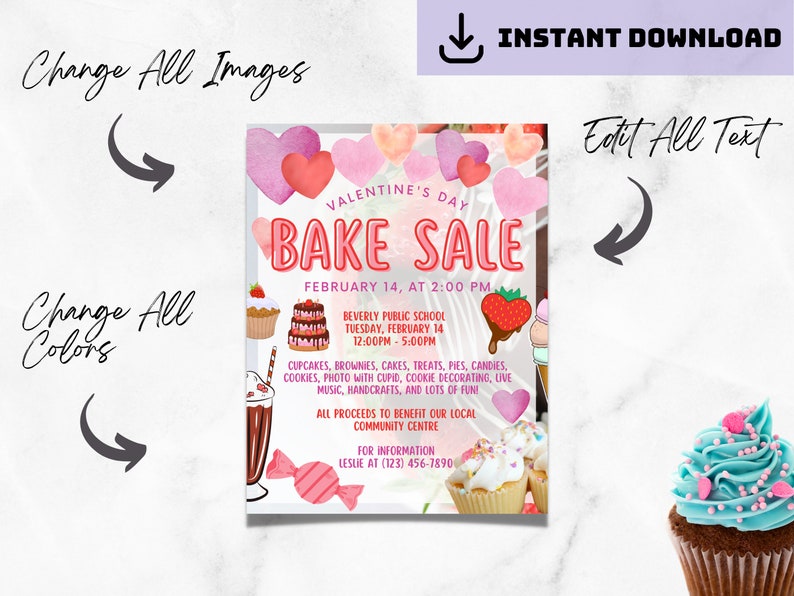 Editable Valentine's Day Bake Sale Fundraiser Flyer, Instant Download ...