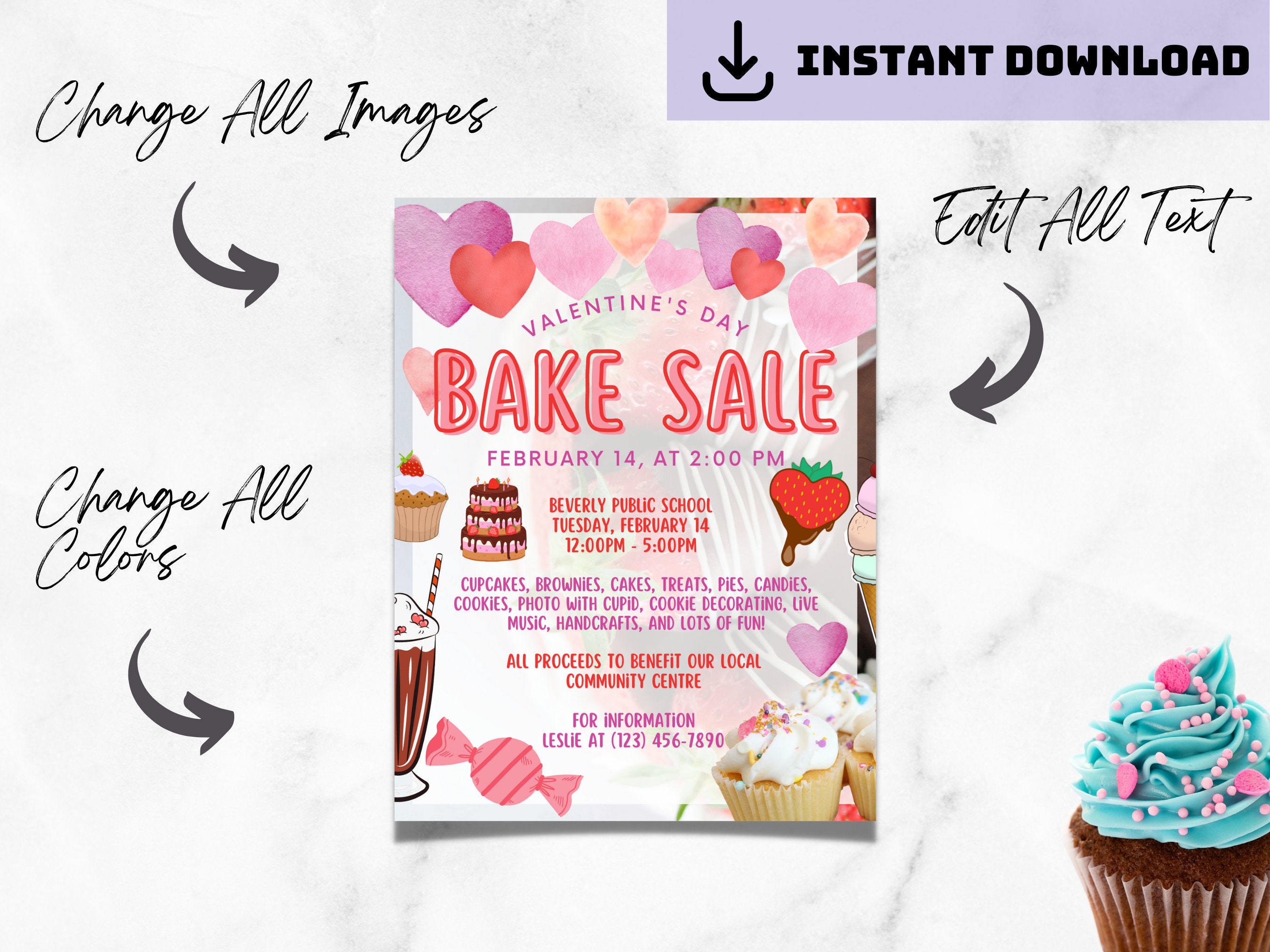Editable Valentine's Day Bake Sale Fundraiser Flyer, Instant Download ...