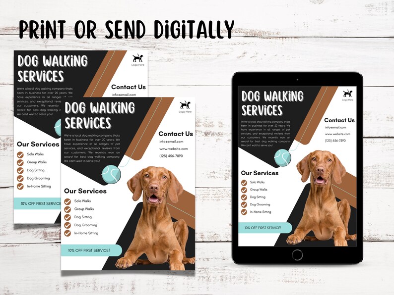 Dog Walking Flyer Poster Leaflet Editable Flyer Template Dog - Etsy