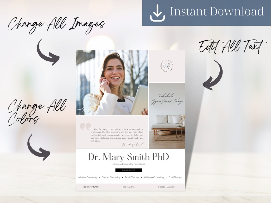 Counseling Psychology Therapy Flyer Templates Design, Editable ...