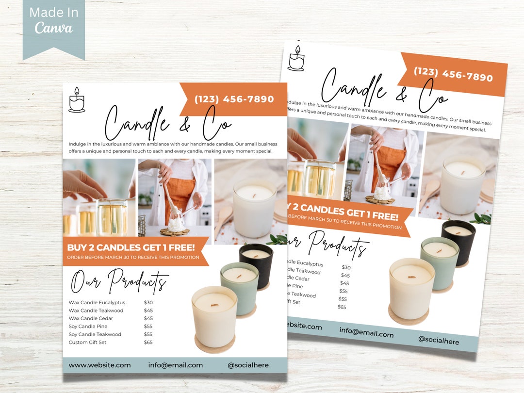 Soy Wax Candles Flyer Template, Editable Handmade Candle Making Small ...