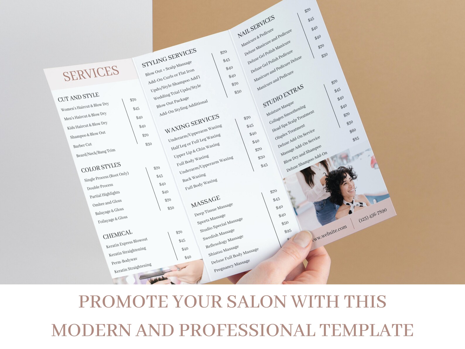Beauty Salon Trifold Brochure Template, Editable Beauty Salon Price ...