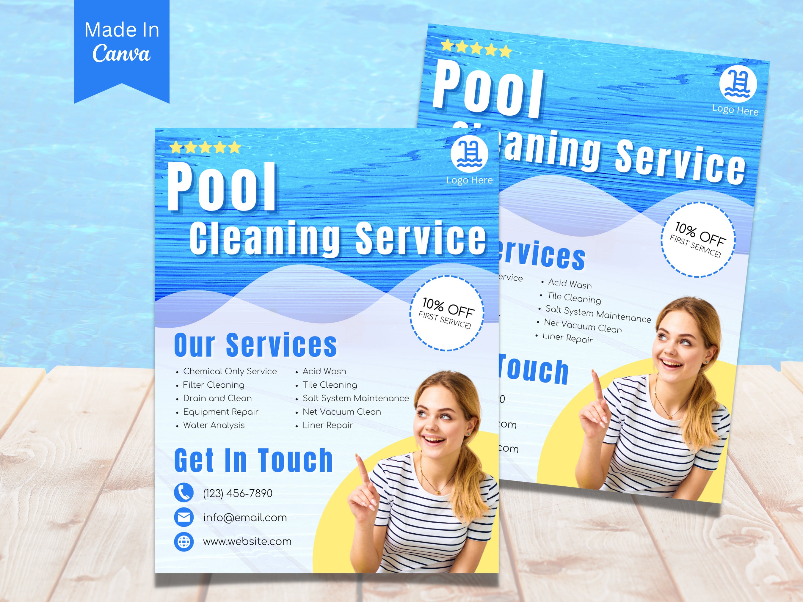 Pool Cleaning Flyer, Diy Editable Canva Template, Printable, Swimming ...