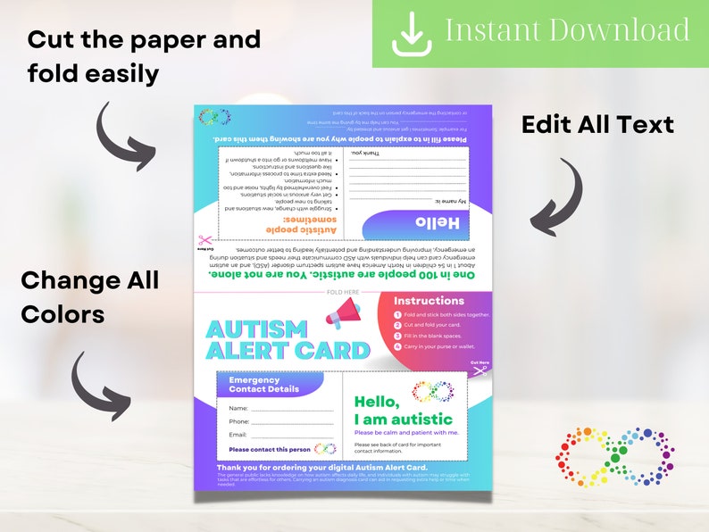 Autism Card, Autism ID Card, Autism Medical Card, Autistic Alert Card ...