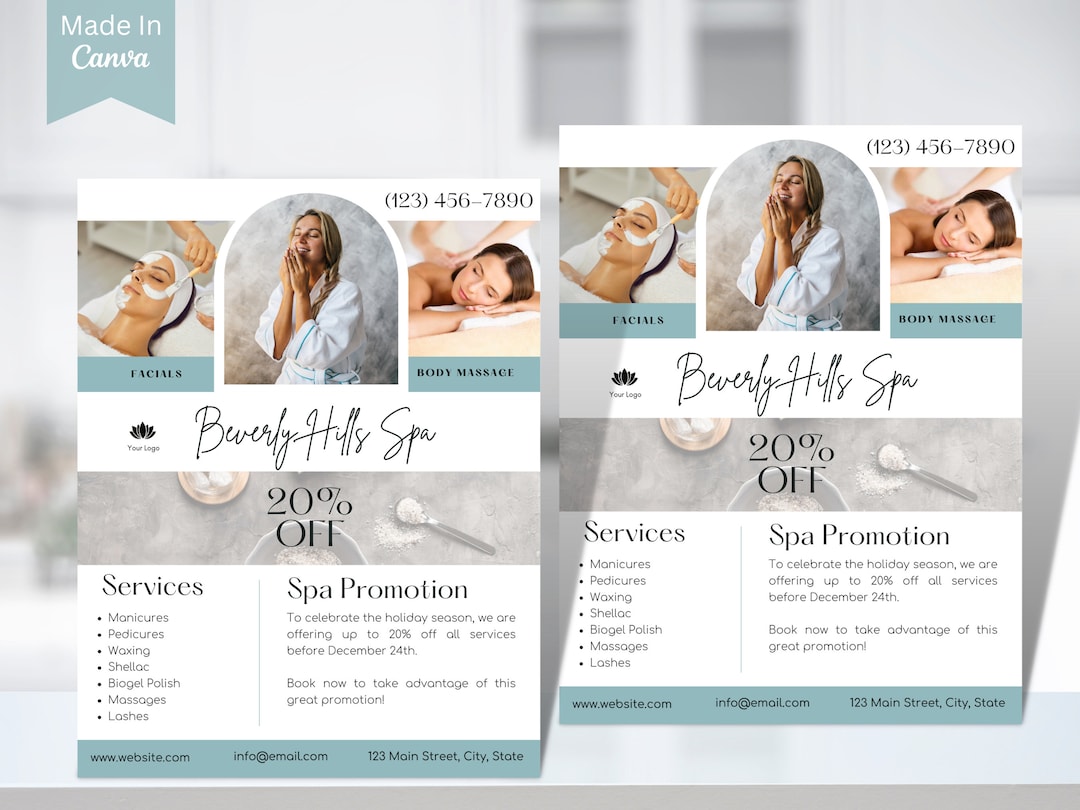 DIY Massage Spa Beauty Flyer Templates Design, Editable Printable ...