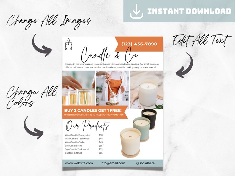 Soy Wax Candles Flyer Template, Editable Handmade Candle Making Small ...