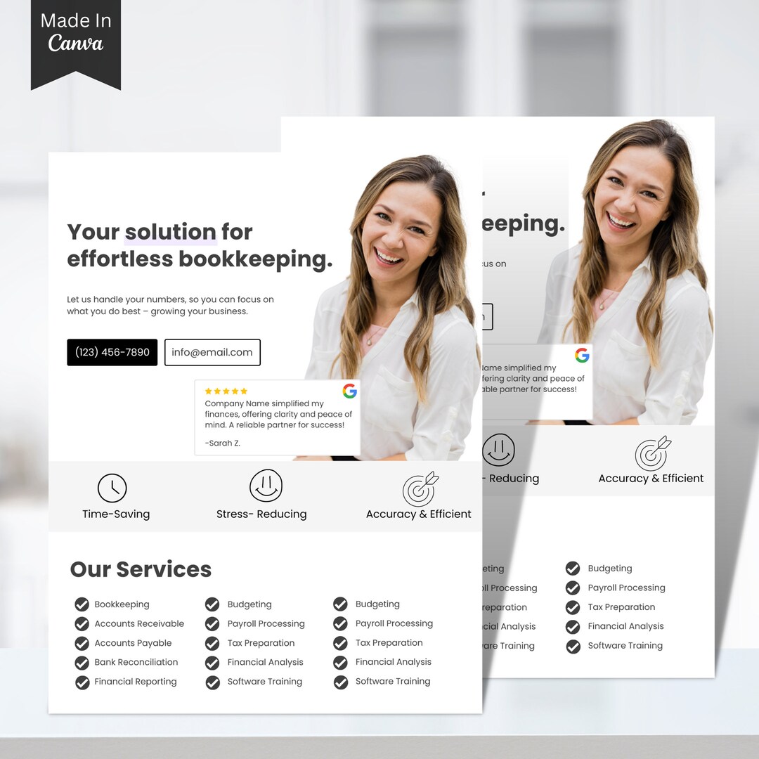 Bookkeeper Flyer Template, Printable Business Flyer Design, Bookkeeping ...