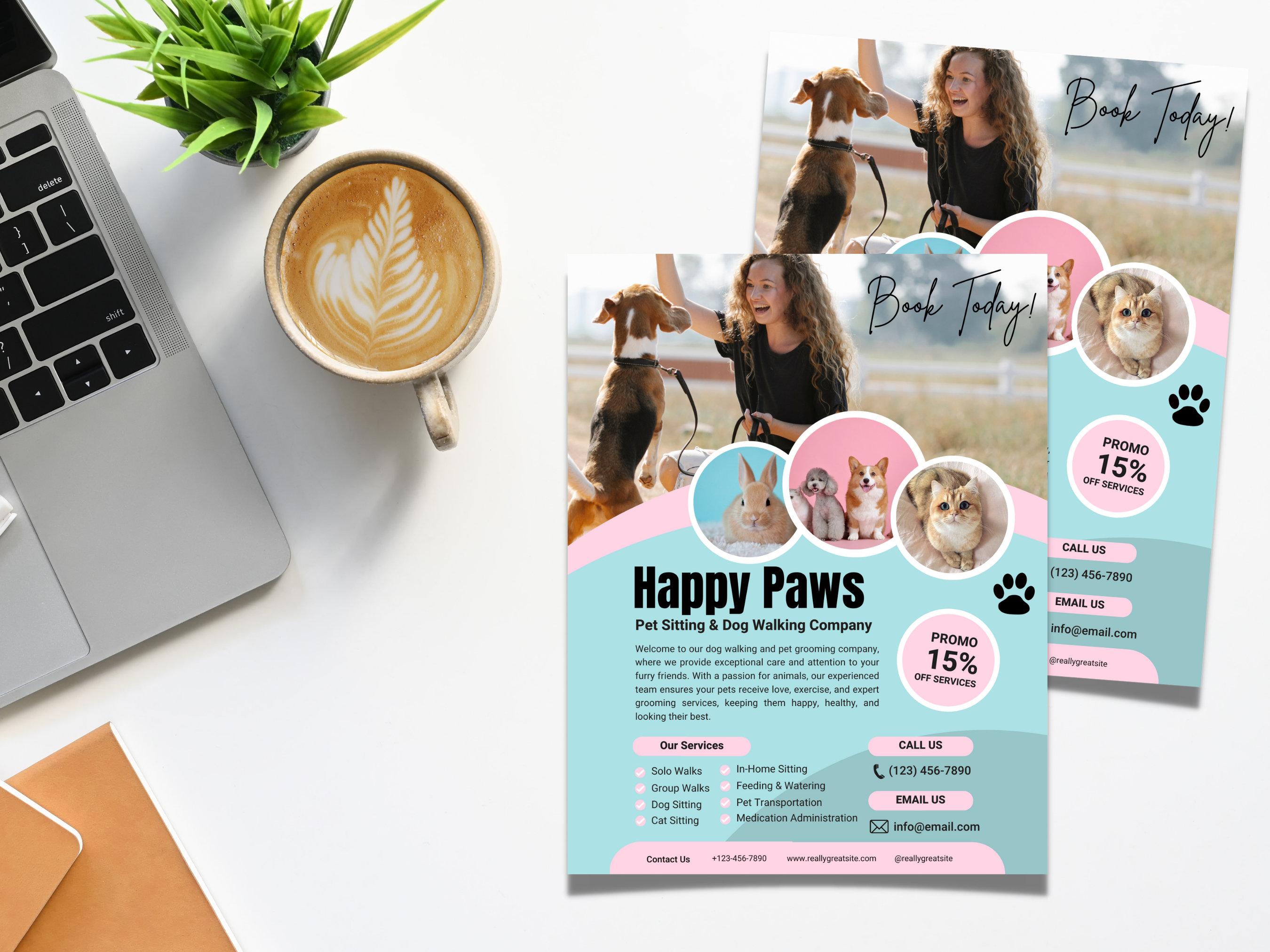 Dog Walking Flyer Poster Leaflet, Pet Sitting Flyer Poster Leaflet, Pet ...