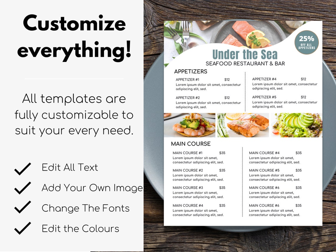 Restaurant Food Menu DIY Business Menu Template Customizable - Etsy