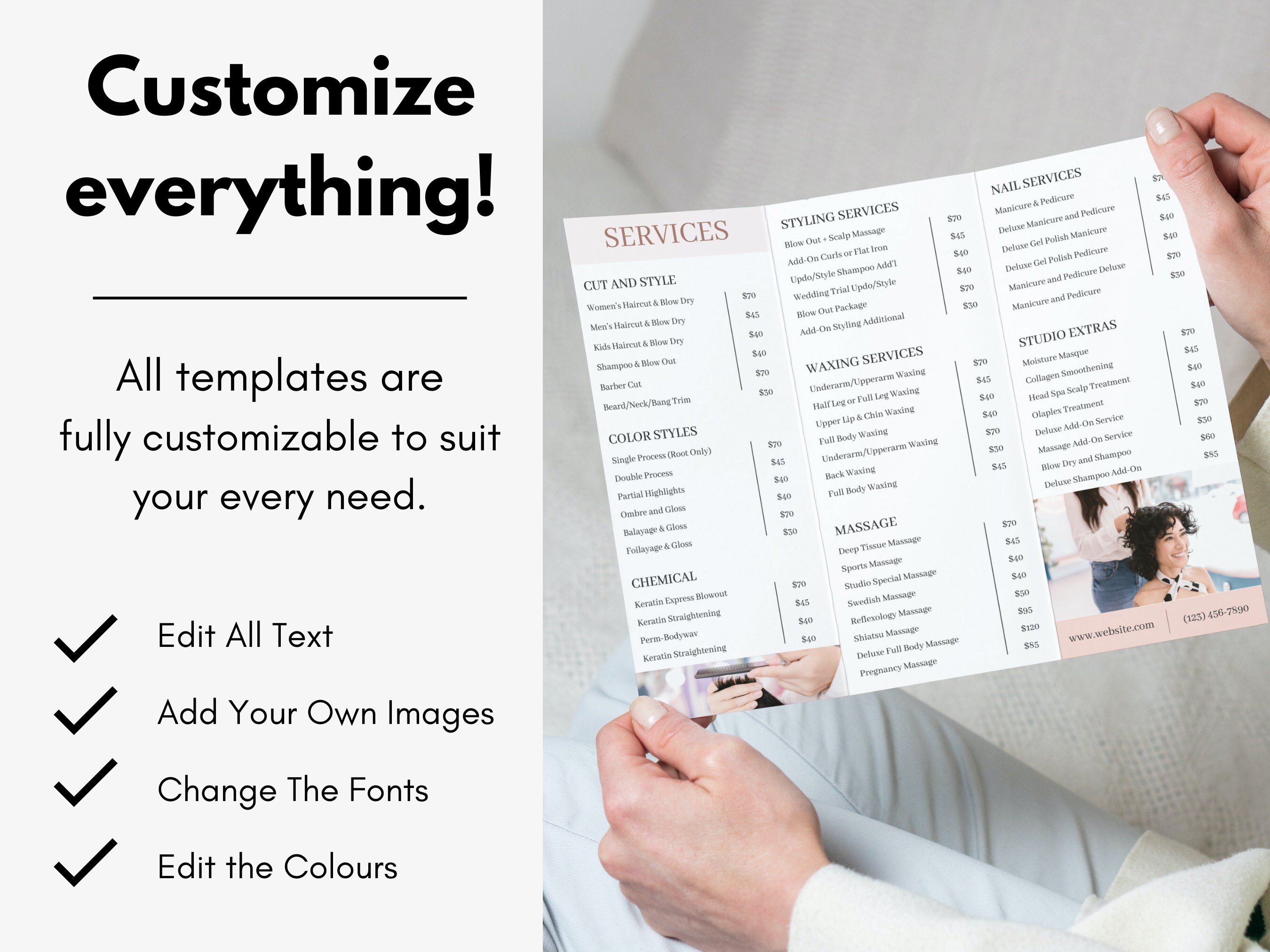Beauty Salon Trifold Brochure Template, Editable Beauty Salon Price ...