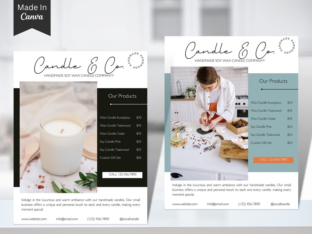 Soy Wax Candles Flyer Template, Editable Handmade Candle Making Small ...