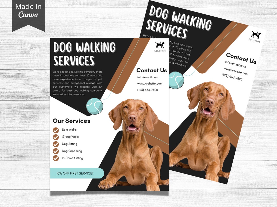 Dog Walking Flyer Poster Leaflet, Editable Flyer Template, Dog Walking ...
