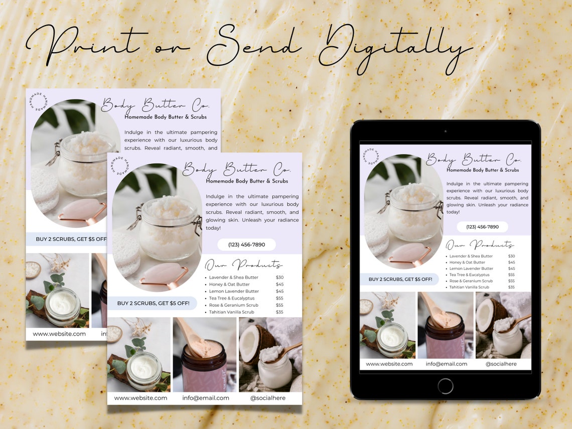 Body Scrub Flyer Template, Editable Handmade Body Scrub Small Business ...