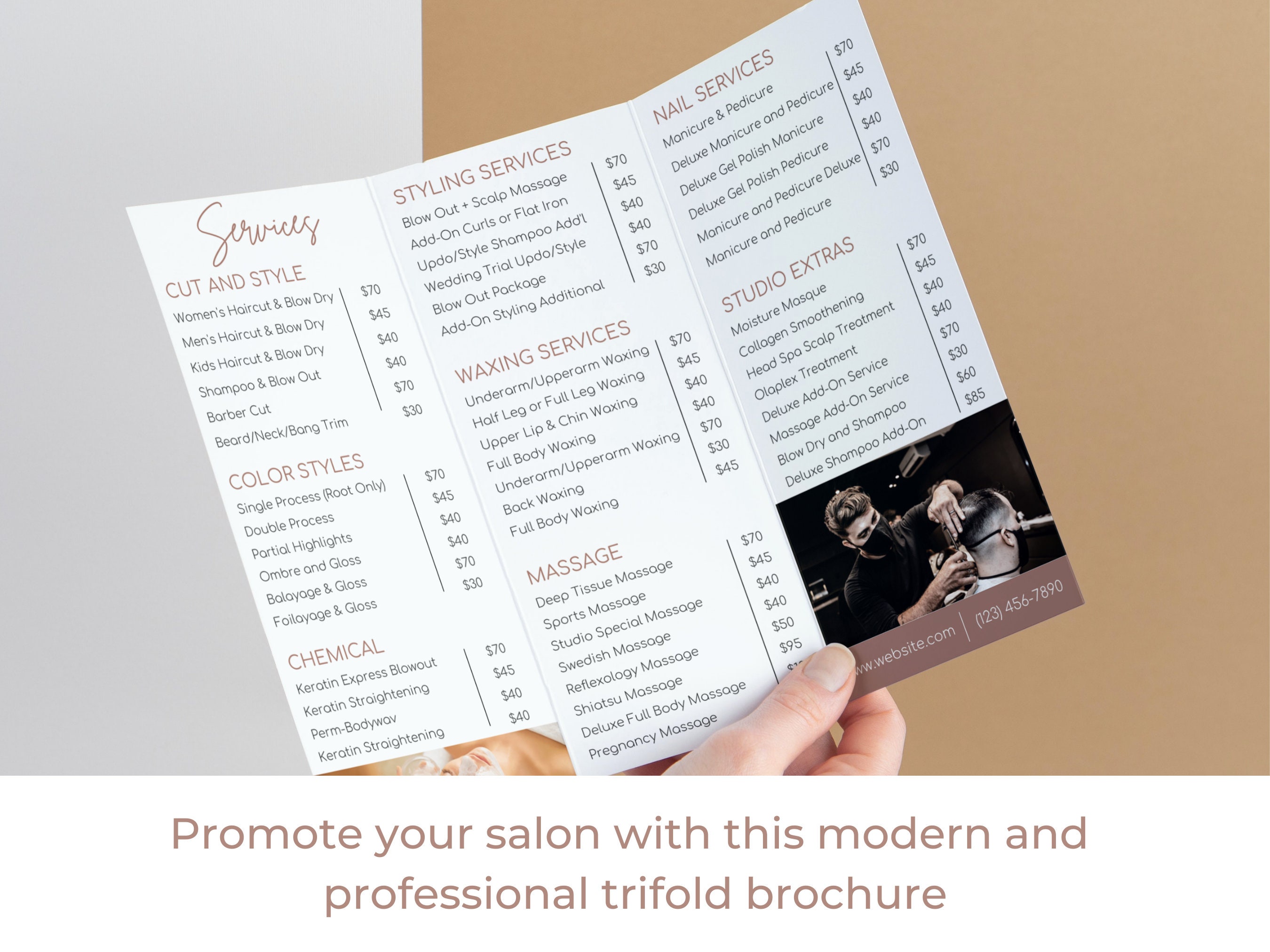 Beauty Salon Trifold Brochure Template, Editable Beauty Salon Price ...