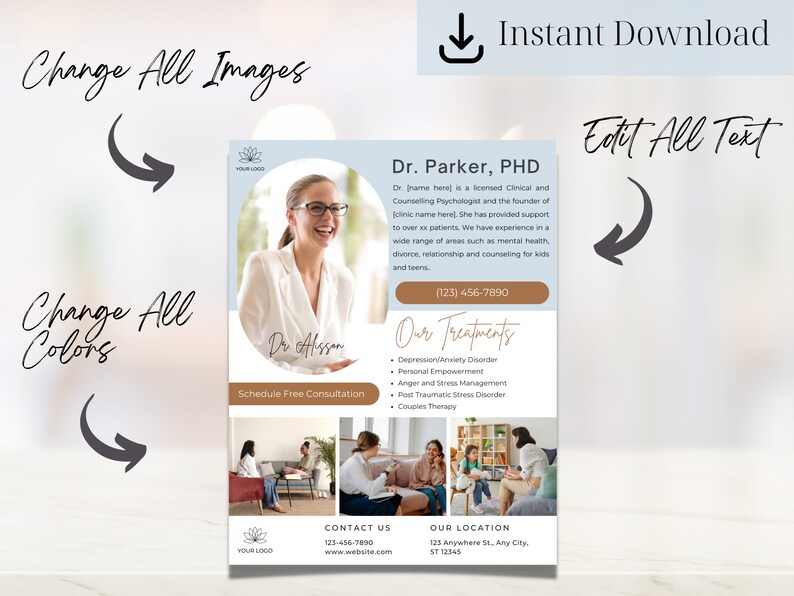 Counseling Psychology Therapy Flyer Templates Design, Editable ...