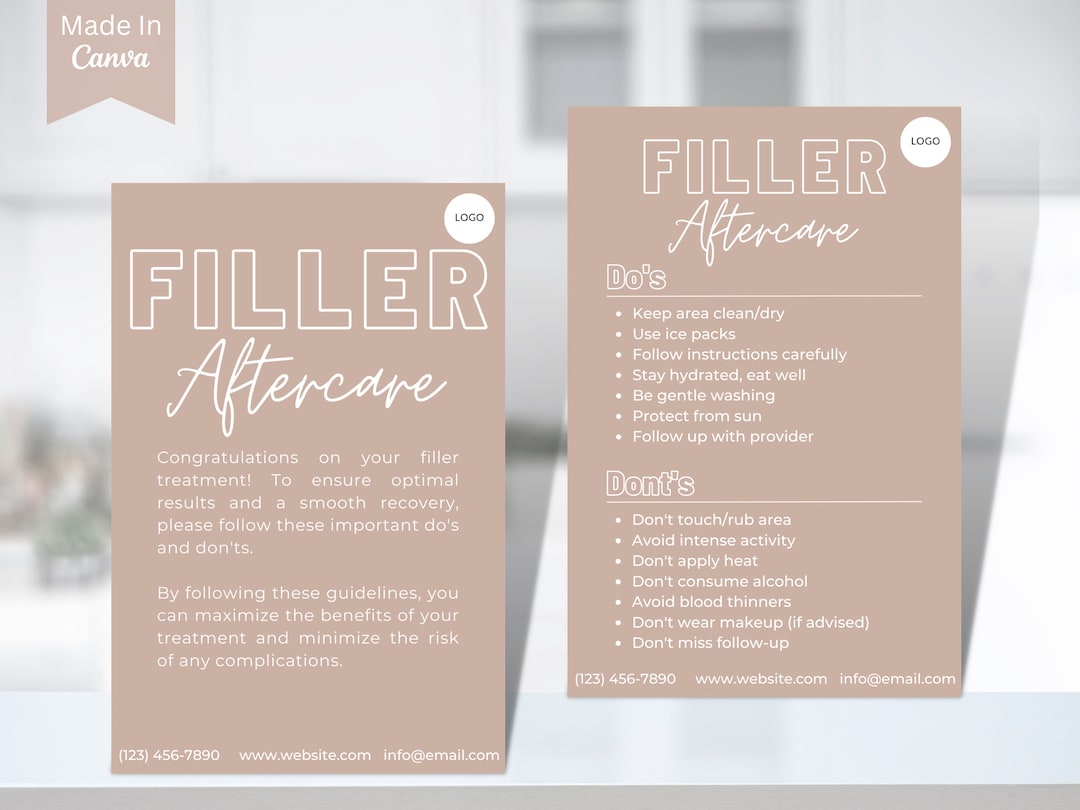 DIY Filler Aftercare Card, Post-injection Card, Editable Filler ...